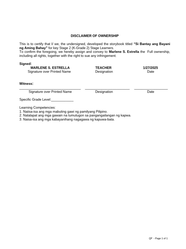 Disclaimer of Ownership | PDF