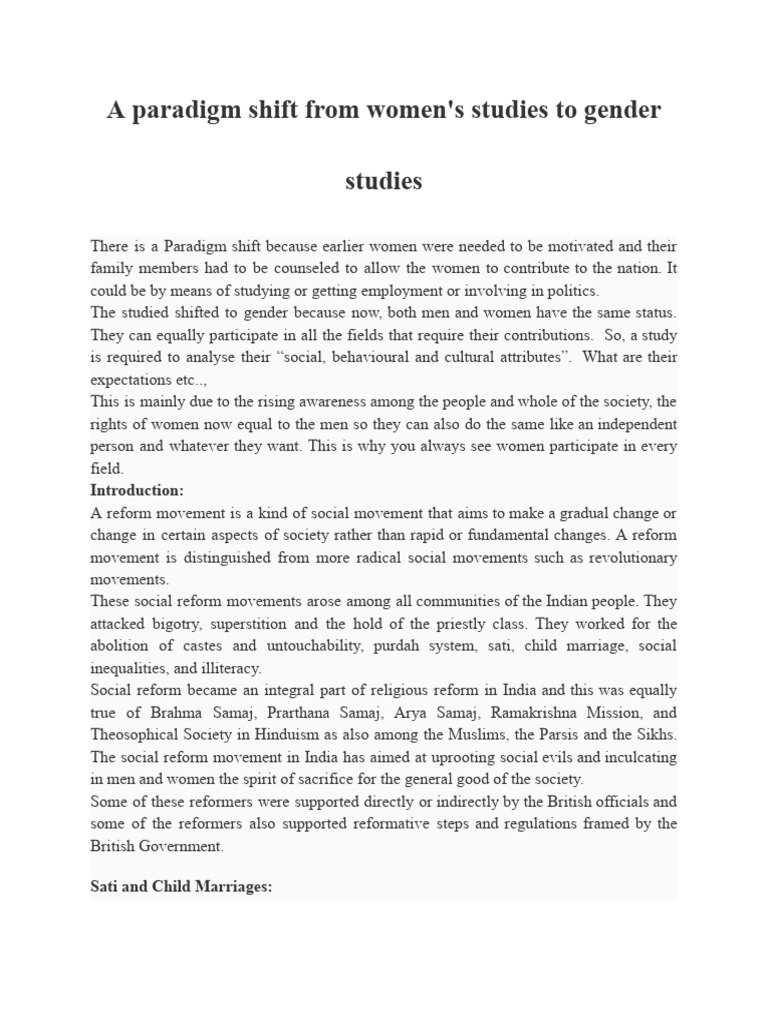 Paradigm Shift to Gender Studies in India | PDF