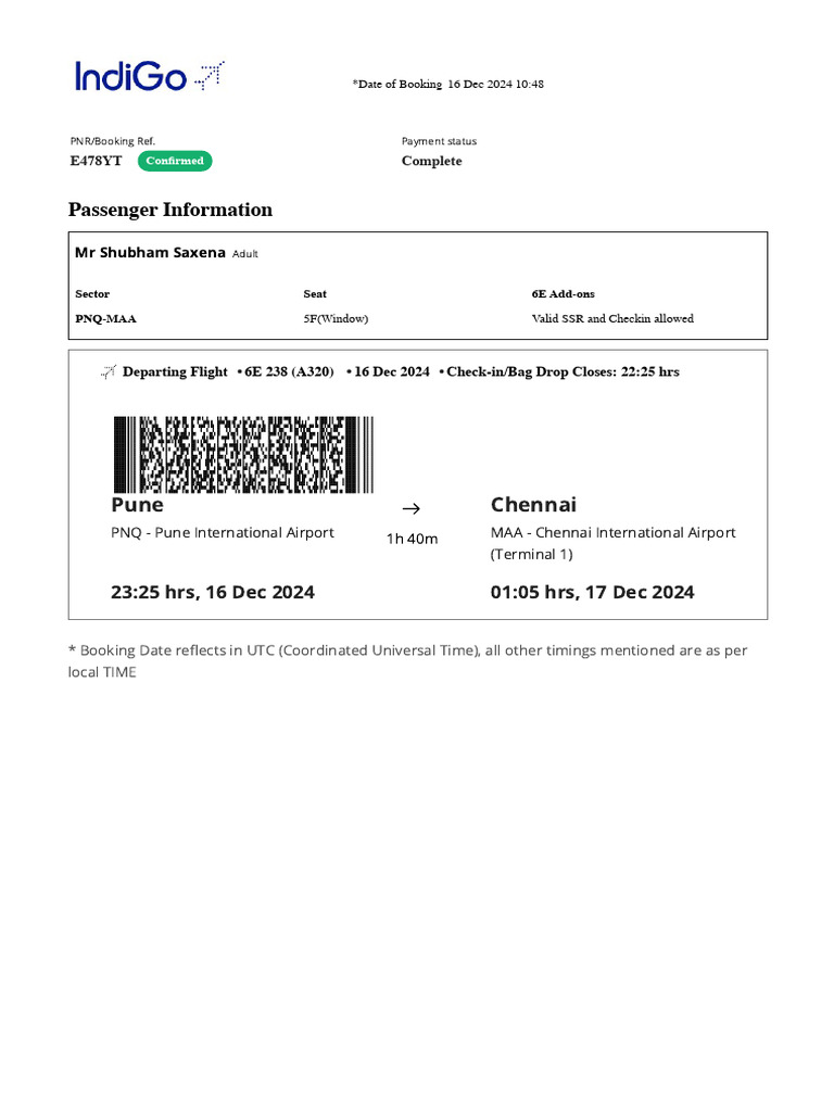 IndiGo Flight Booking Confirmation | PDF | Airport | Travel Visa