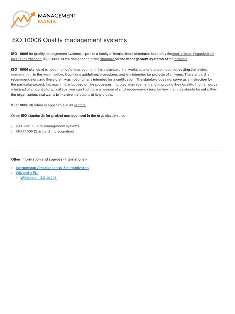 ISO 10006 Quality Management Systems | PDF