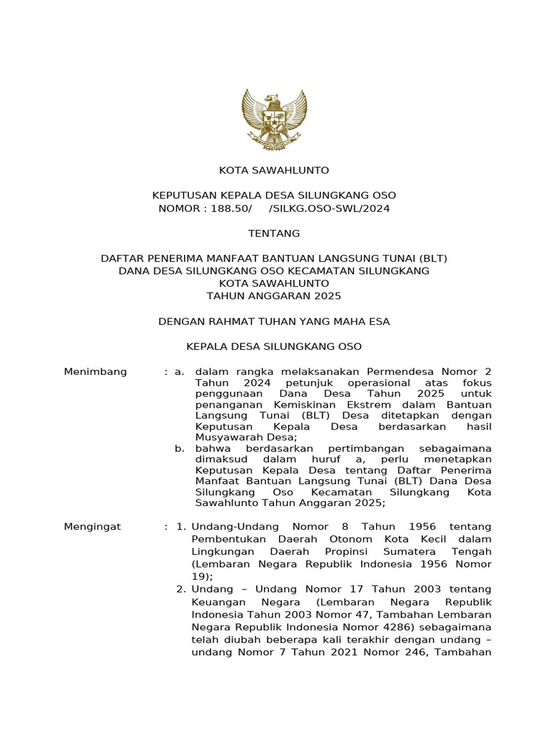 Daftar Penerima BLT Desa 2025 | PDF