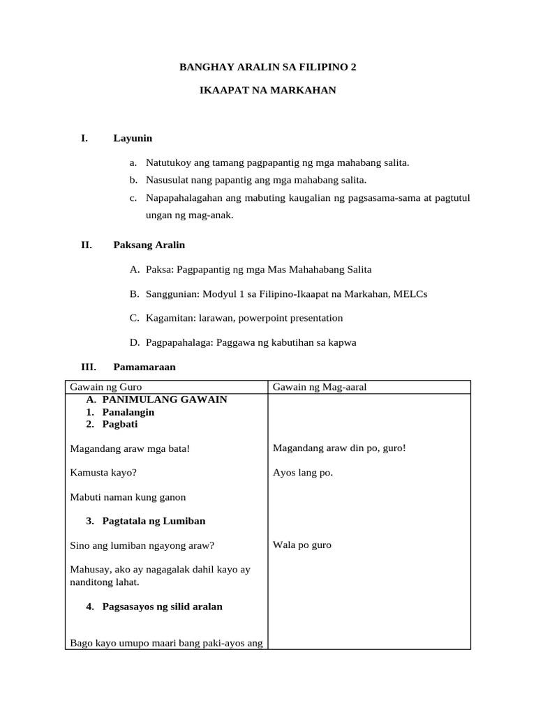 DLP - Filipino - Q4 - Week 2 | PDF