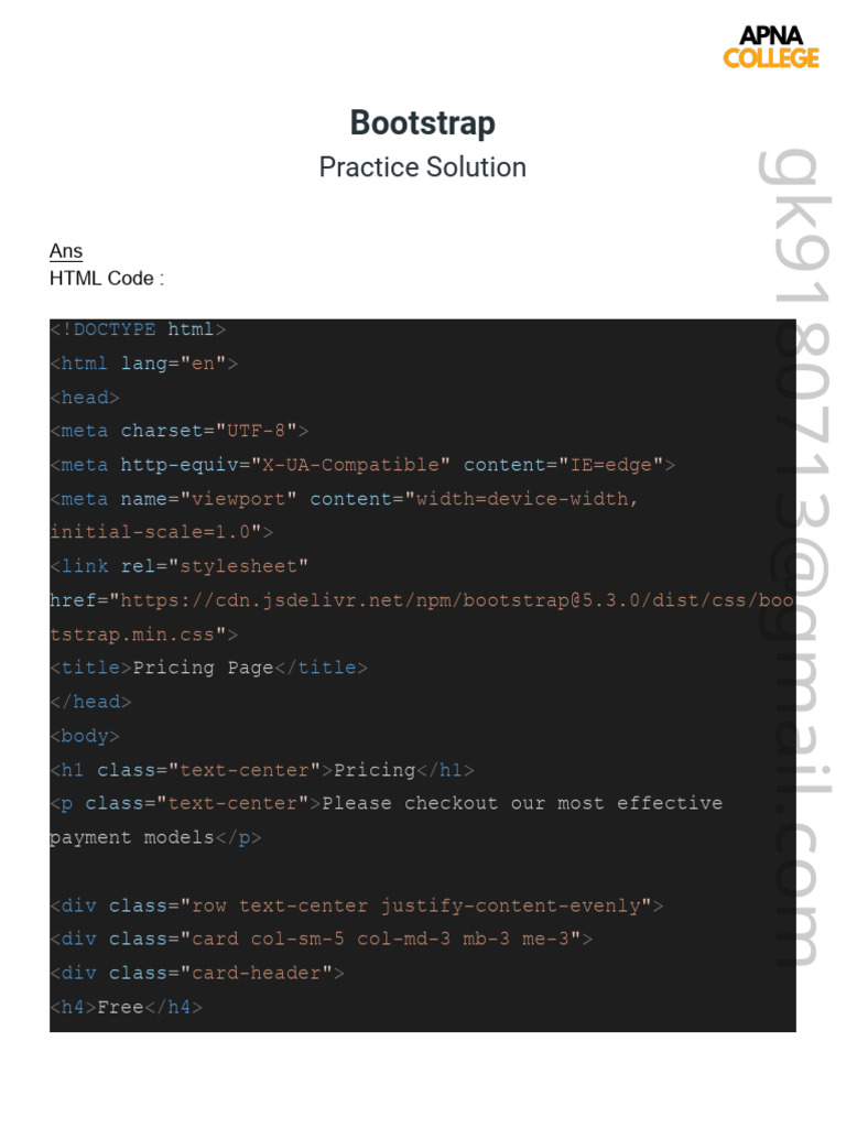 Bootstrap Pricing Page Template | PDF