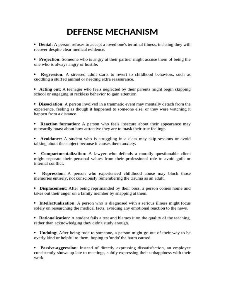 Defense Mechanism Print | PDF | Psychological Trauma | Psychology