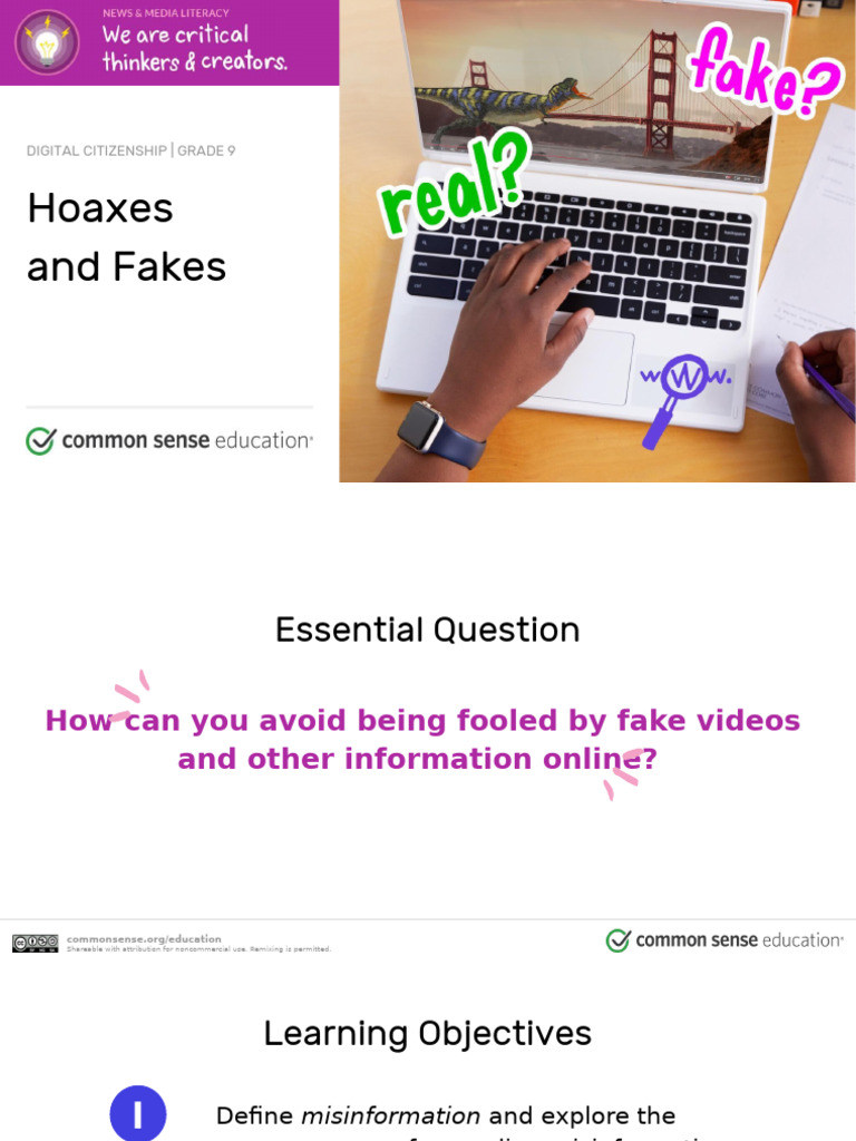 Grade 9 - Hoaxes and Fakes - Lesson Slides | PDF | Mass Media | Ignorance