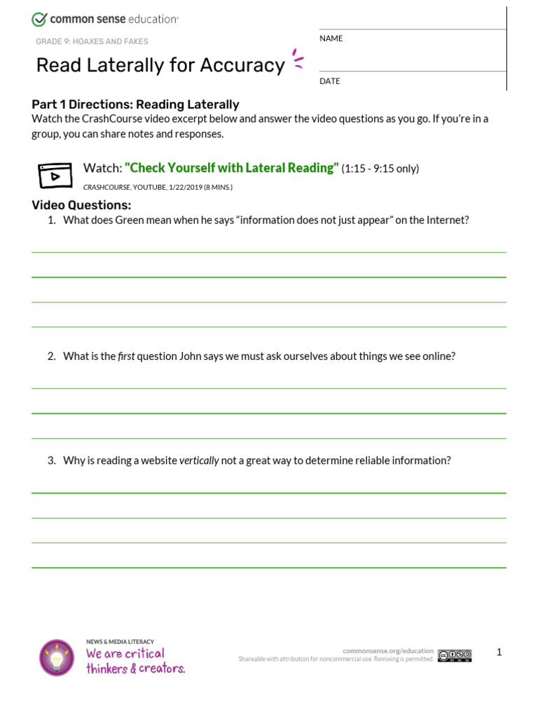 Grade 9 - Hoaxes and Fakes - Read Laterally For Accuracy Student ...