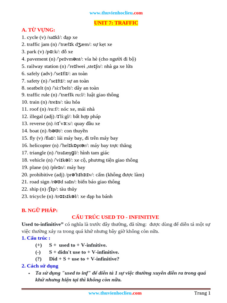 thuvienhoclieu.com-BTTHCS-TA7-Unit-7 (1) | PDF | Traffic | Fare