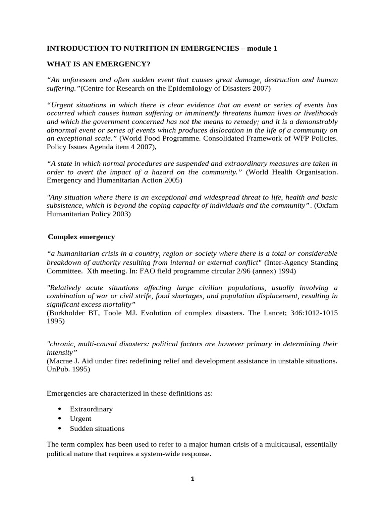 Nutrition in Emergencies Overview | PDF | International Federation Of ...