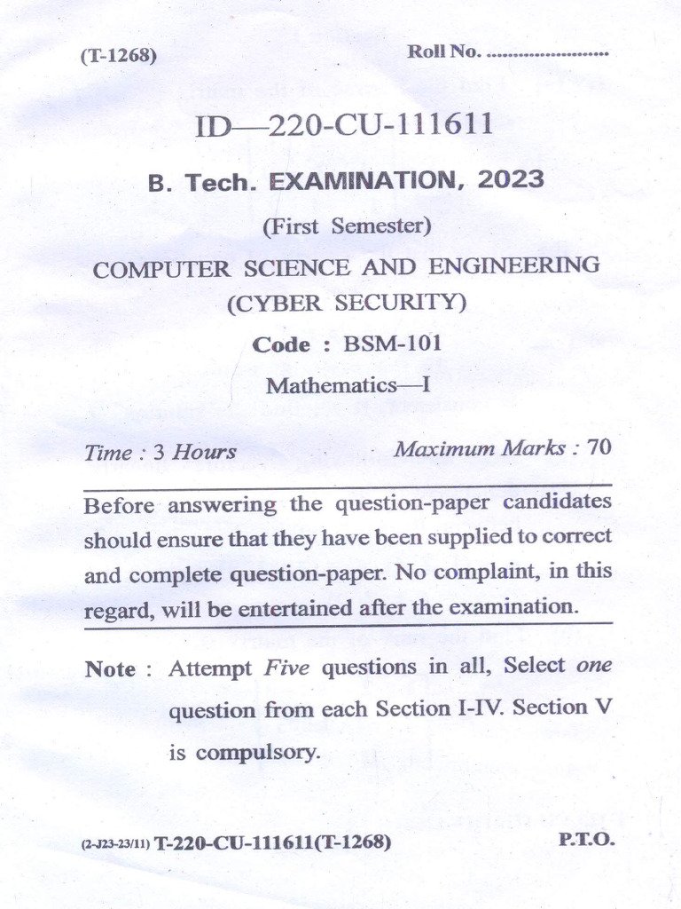 GU Math 1 QP 2023 | PDF