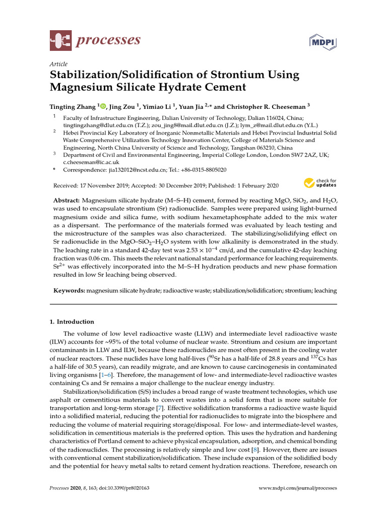 Stabilization Solidification of Strontium Using Magnesium Silicate ...