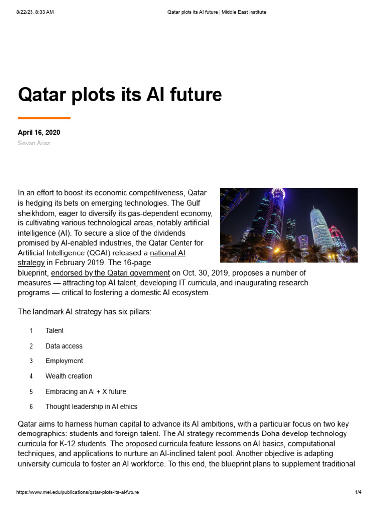 Qatar Plots Its AI Future - Middle East Institute | PDF | Artificial ...