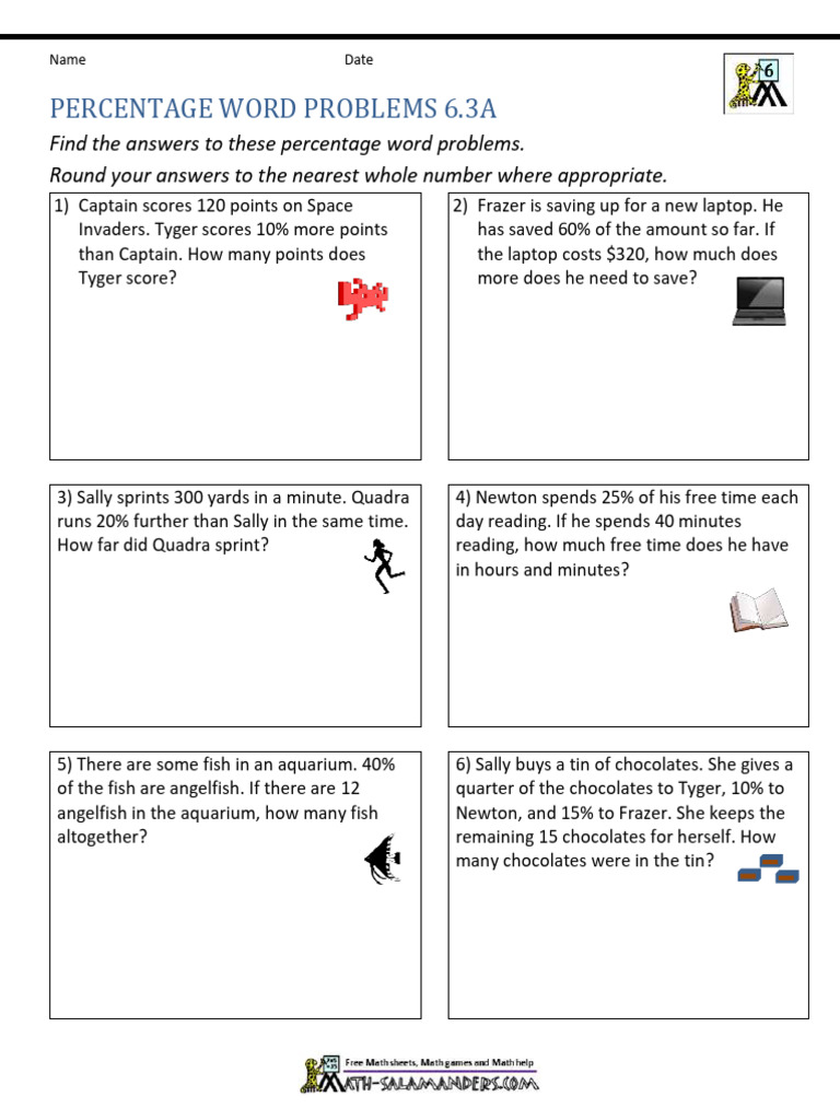 6th Grade Percentage Word Problems | PDF | Fish And Humans | Animals ...