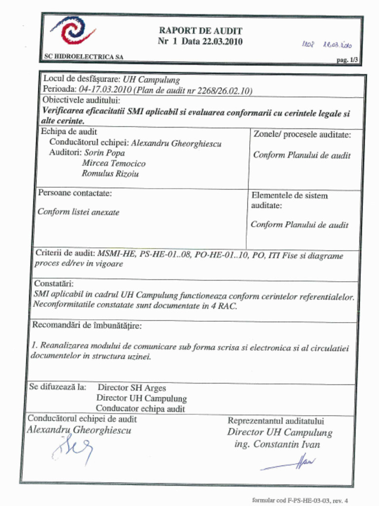 Raport de Audit Hidroelactrica | PDF