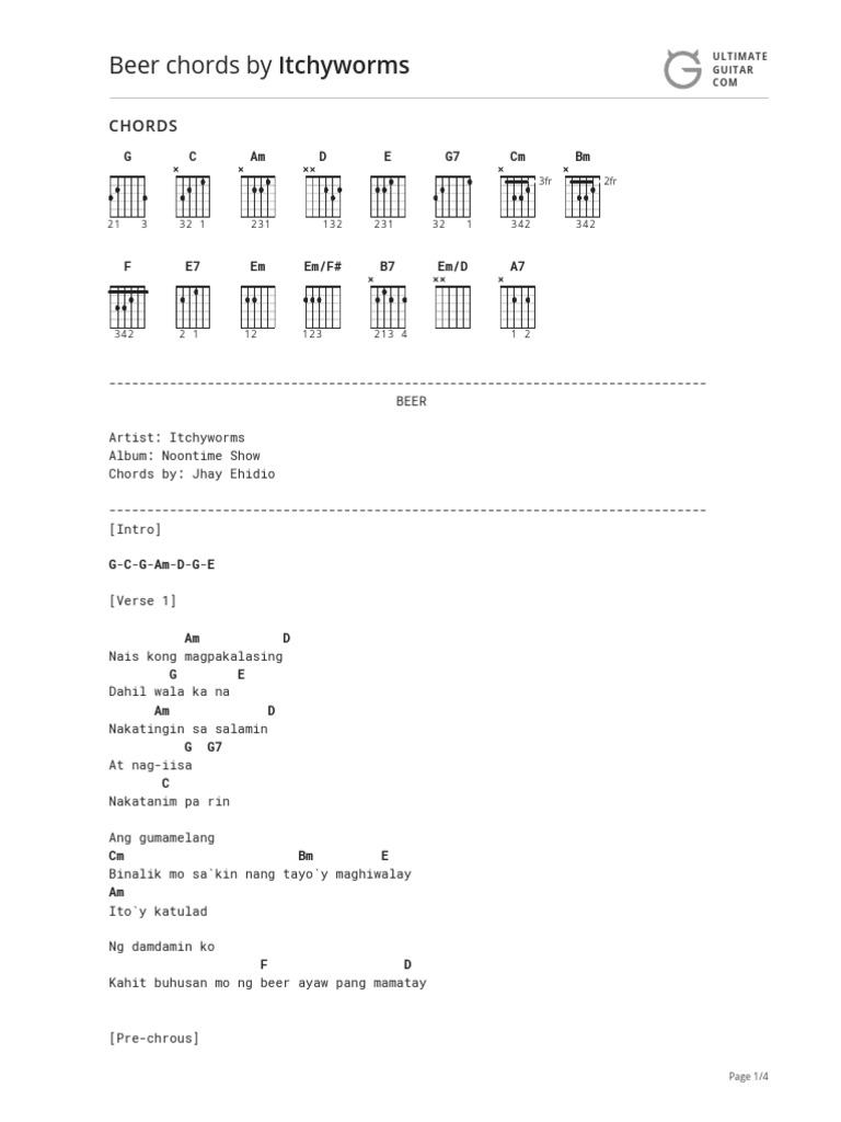 Beer Chords (Ver 2) by Itchywormstabs at Ultimate Guitar Archive | PDF
