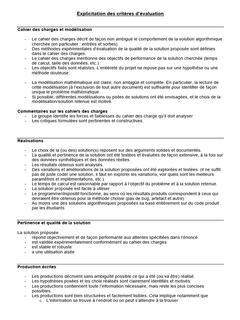Critères d'évaluation d'un projet algorithmique | PDF | Modèle mathématique