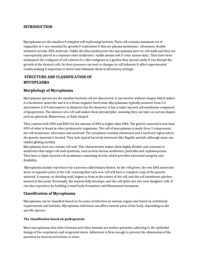 Mycoplasma Structure and Classification (Pathogenicity) | PDF ...