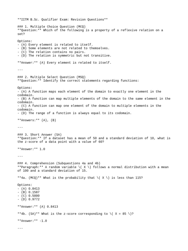 IITM B.Sc. Qualifier Exam Revision | PDF | Function (Mathematics ...