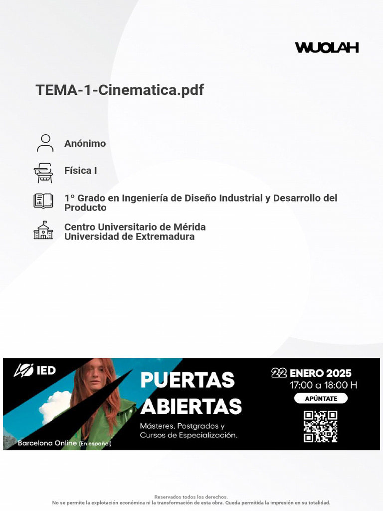 Wuolah Free TEMA 1 Cinematica | PDF