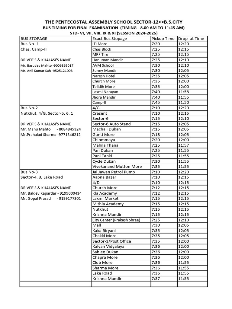 Final Exam Bus Timing 6-11 | PDF