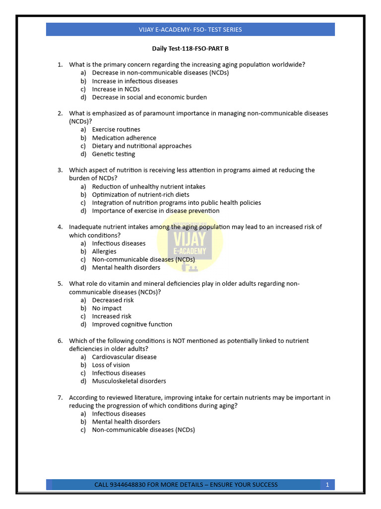 Daily Test 118 Fso Part B | PDF | Non Communicable Disease | Nutrients