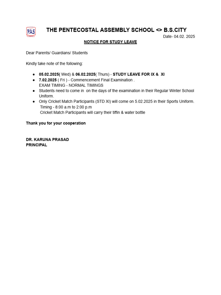 Notice - Study Leave | PDF