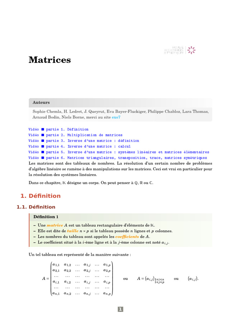 Introduction aux Matrices et Opérations | PDF | Matrice (Mathématiques ...