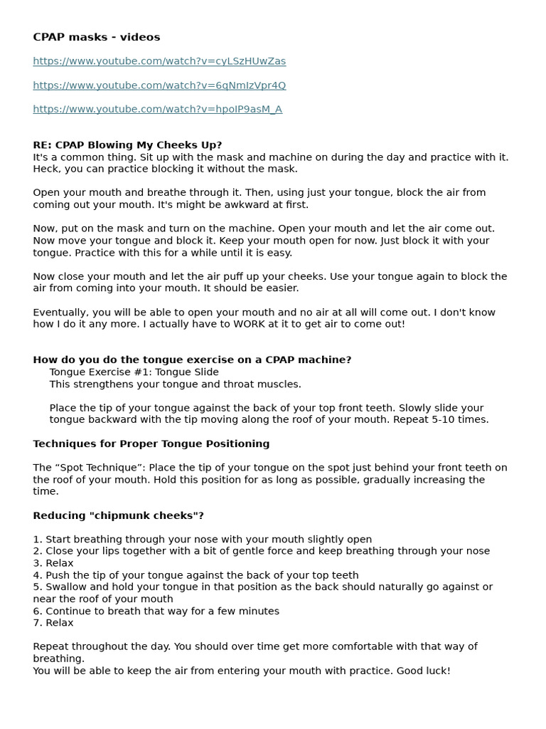 CPAP Mask Tongue Exercises Guide | PDF