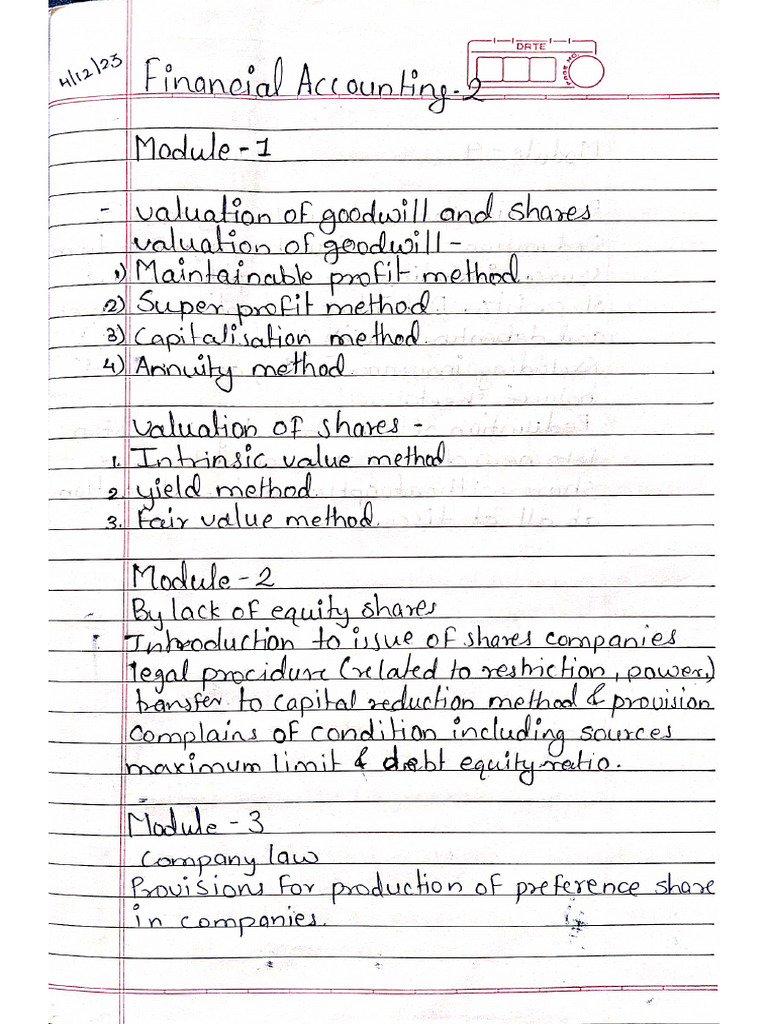 FA II (Financial Accounting 2) Notes (Up To 31st Jan 2024) | PDF