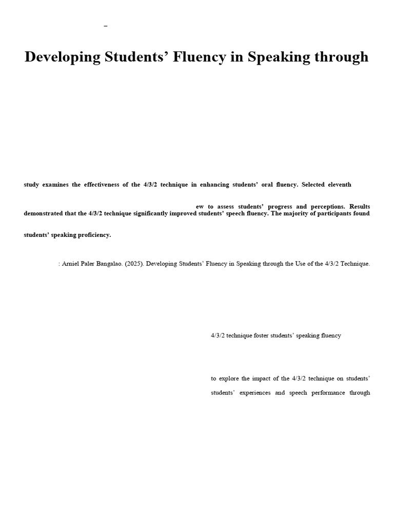 Developing Students’ Fluency in Speaking through the Use of the 4/3/2 ...