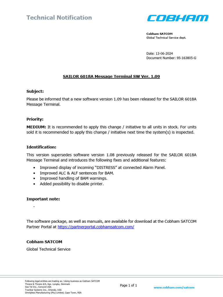 SAILOR 6018A Terminal Software Update | PDF