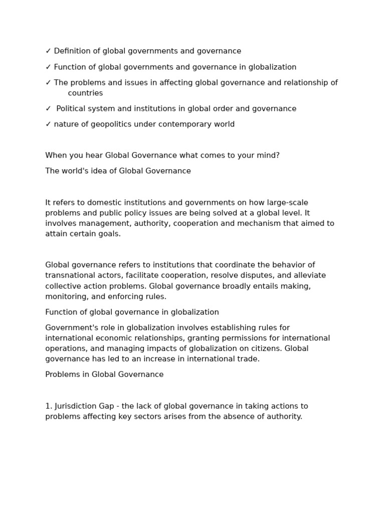 Definition of global governments | PDF | Governance | Individualism