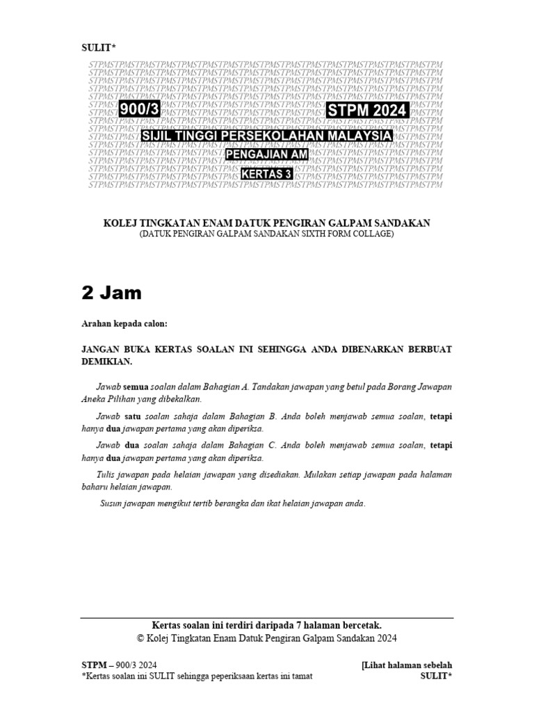 Kte Datuk Pengiran Galpam Sandakan Sem 3 (Soalan) | PDF