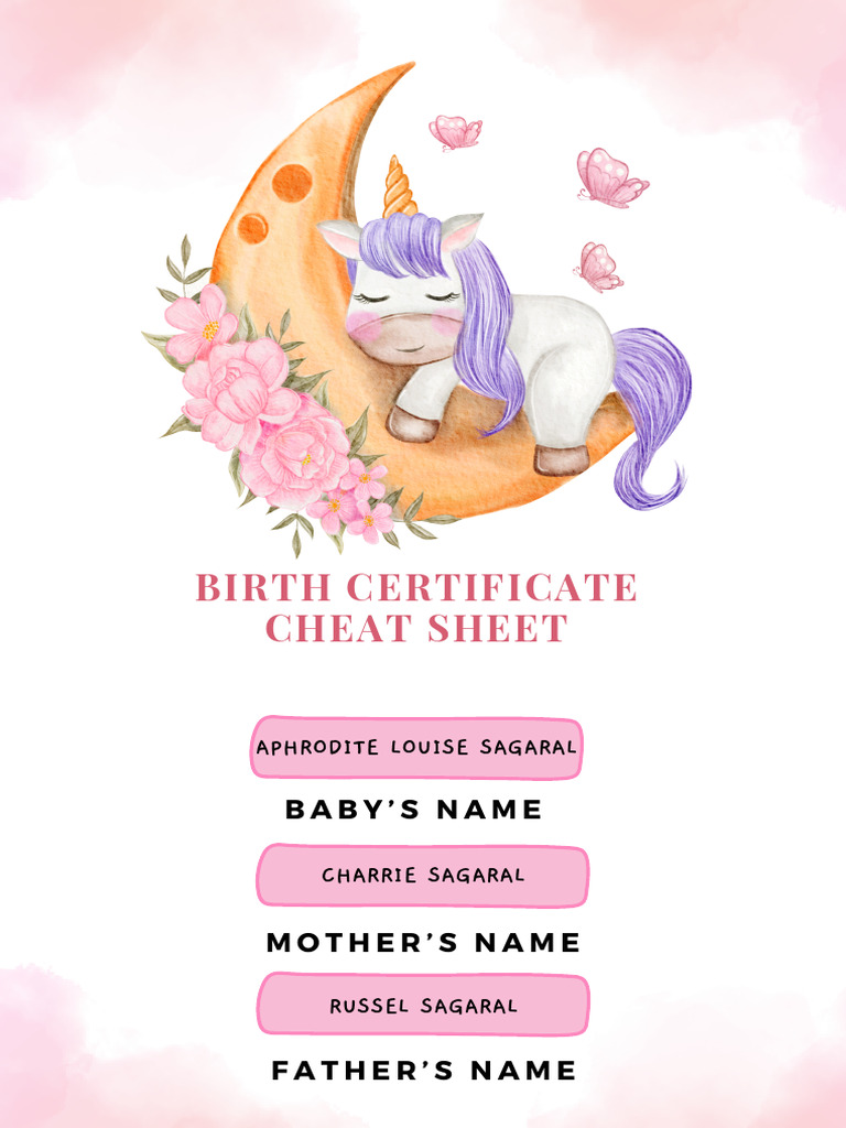 Birth Certificate Cheat Sheet: Baby'S Name | PDF