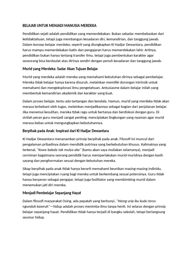 BELAJAR UNTUK MENJADI MANUSIA MERDEKA | PDF
