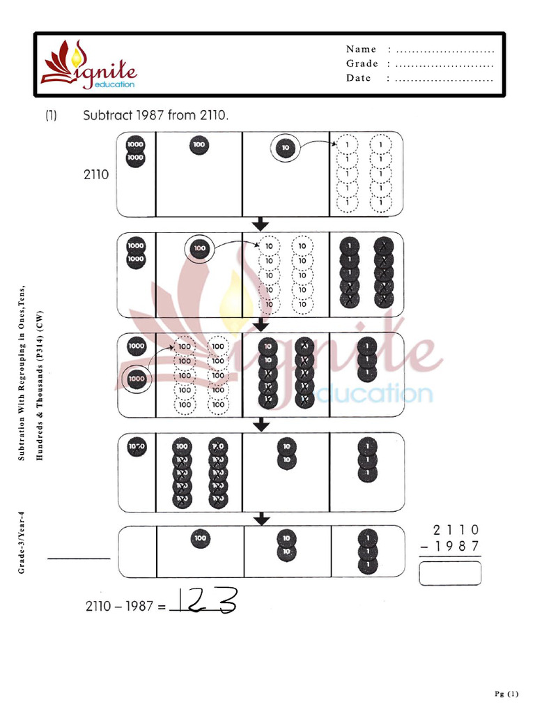 Subtraction With Regrouping in Ones, Tens, Hundreds & Thousands P314 ...