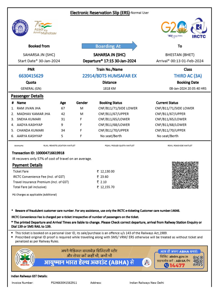 IRCTC railway ticket | PDF | Identity Document