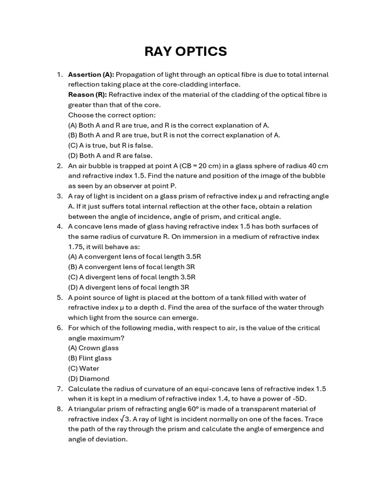 Ray Optics | PDF | Optics | Refractive Index