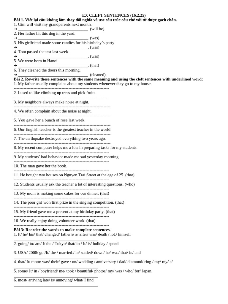 Ex Cleft Sentences (16.1.24) | PDF
