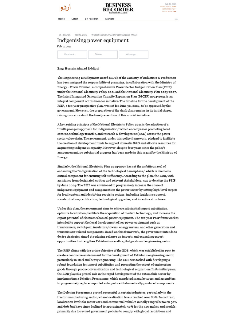 Business Recorder-B (Page 7) | PDF | Power Station | Electricity Generation