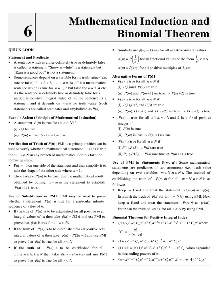Mathematical Induction And Binomial Theorem | PDF