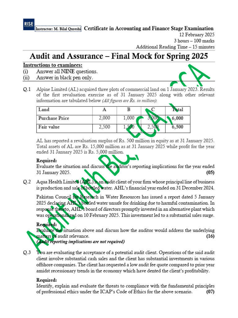 CAF-8 Audit Mock For Spring 2025 Attempt | PDF | Audit | Internal Control