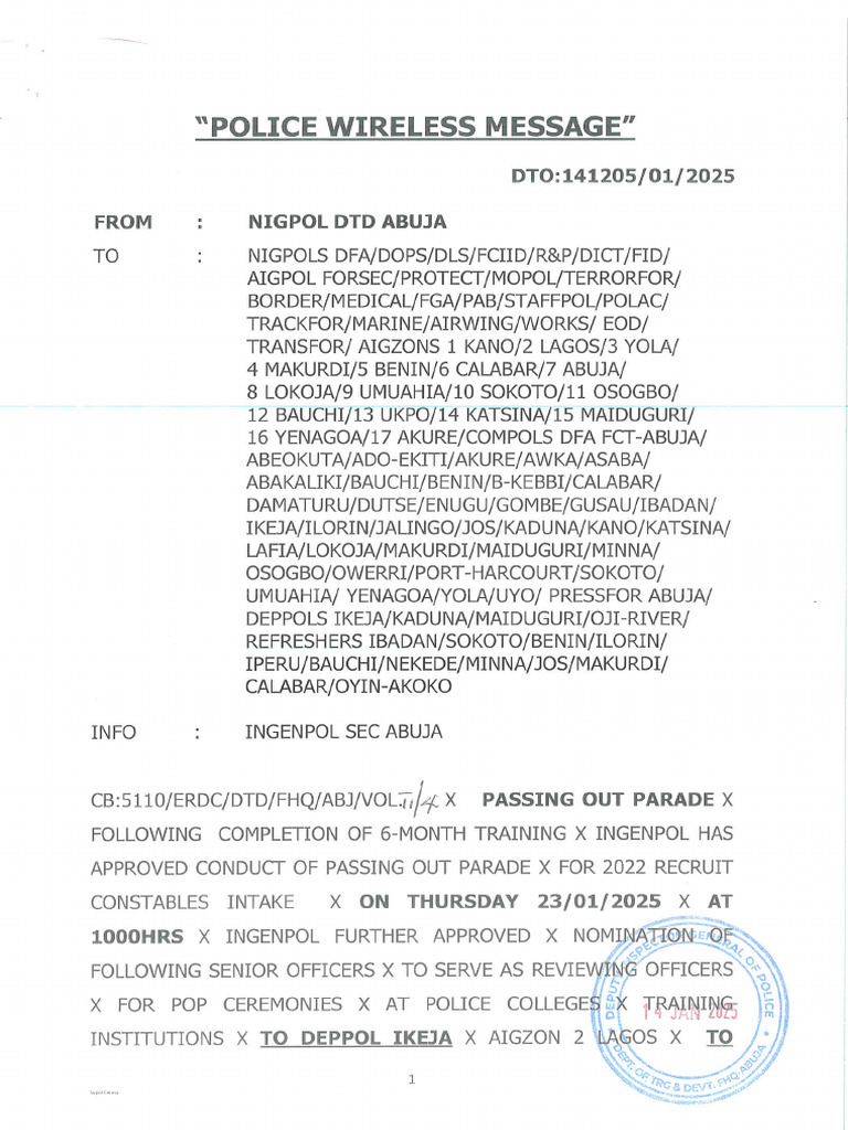Police Wirelss Message X Passing Out Parade | PDF