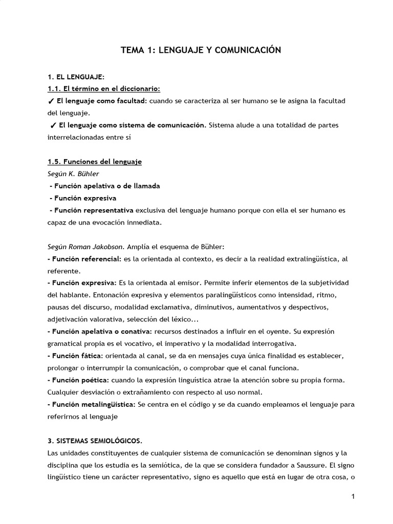 Tema 1 - Lenguaje y Comunicación | PDF | Lingüística | Habla