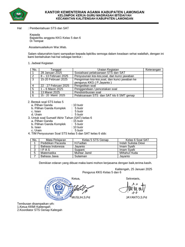 EDARAN STS Dan SAT KKG KELAS 5 & 6 SMT Genap | PDF