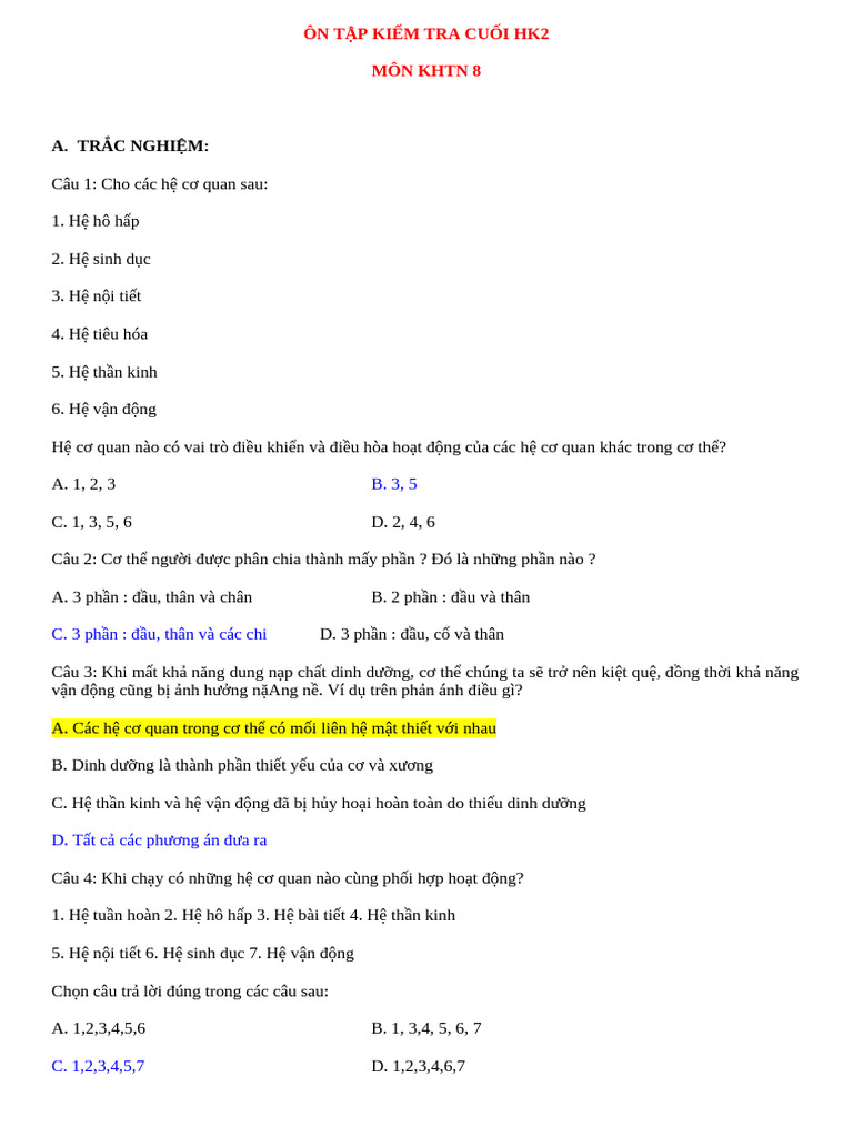 Ôn Tập Cuối HK2 - KHTN 8 | PDF