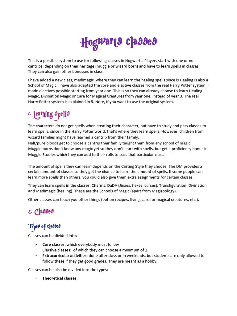 Comprehensive Hogwarts Class Guide | PDF | Harry Potter | Mythography
