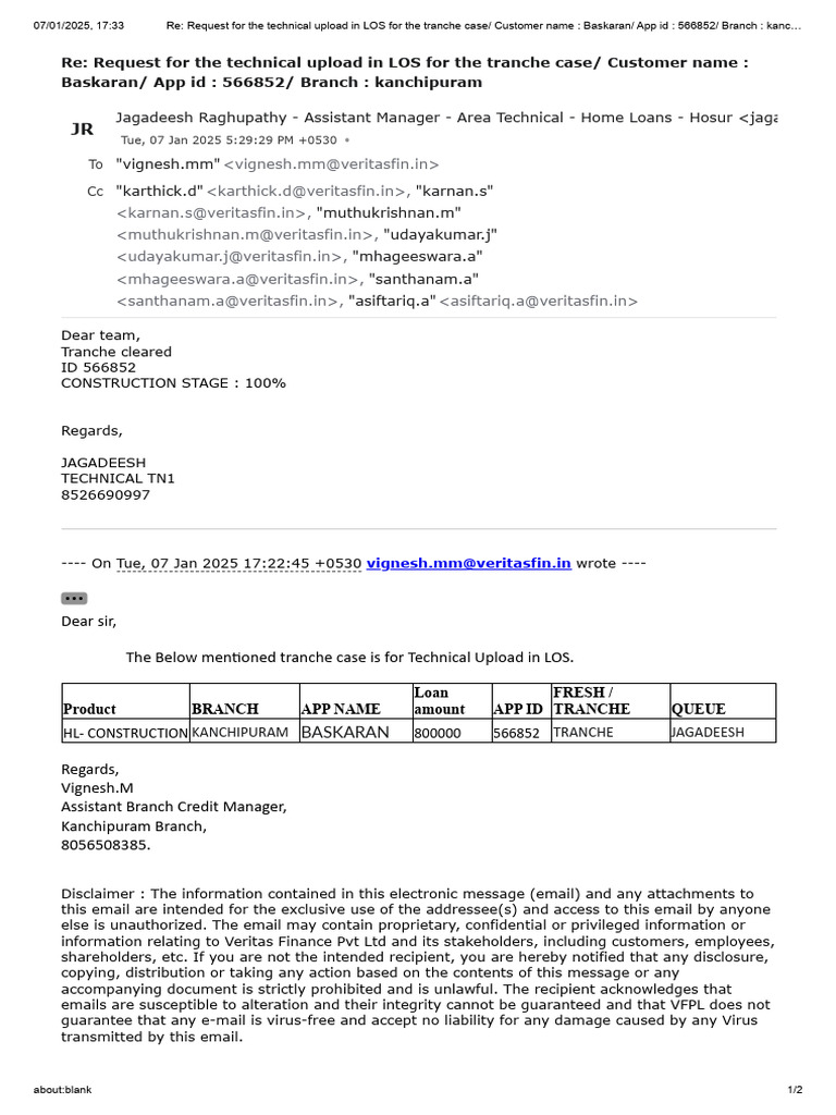 Baskaran Technical Approval Mail | PDF