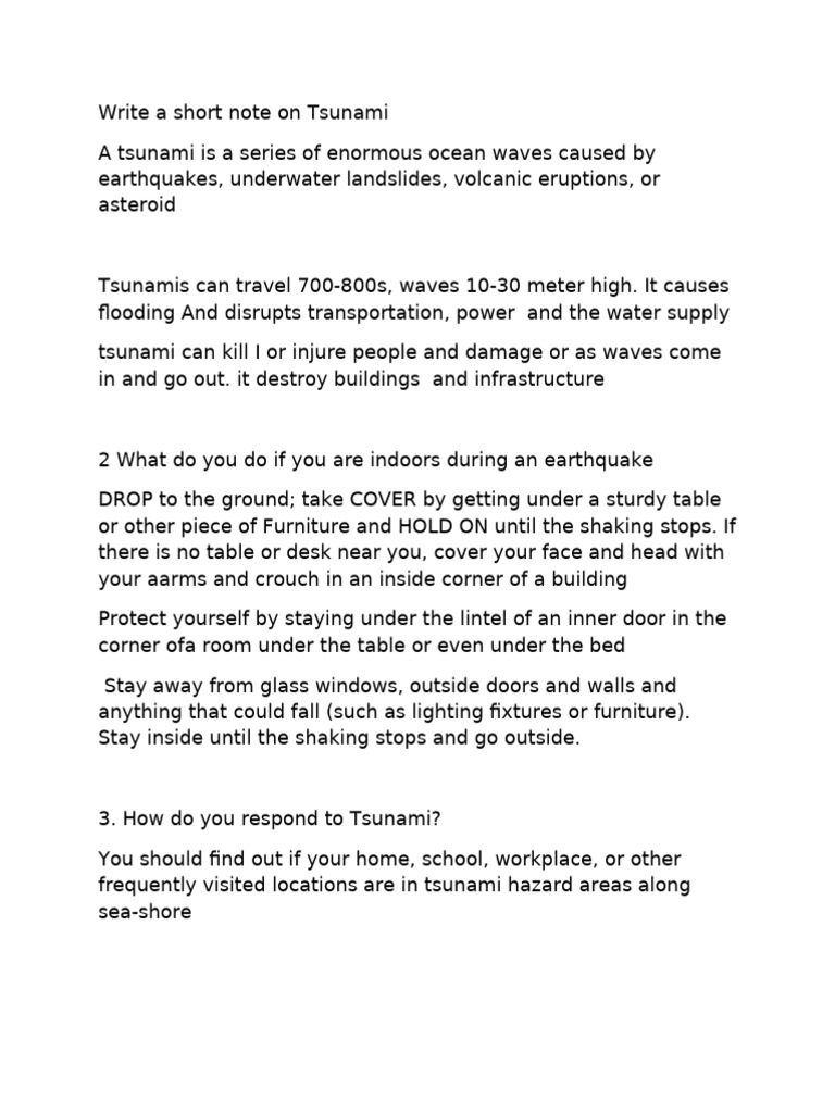 Write A Short Note On Tsunami | PDF | Tsunami | Earthquakes