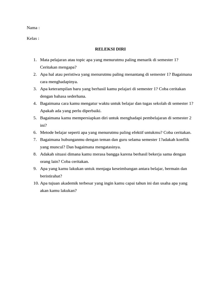 Refleksi Diri Semester 1 | PDF