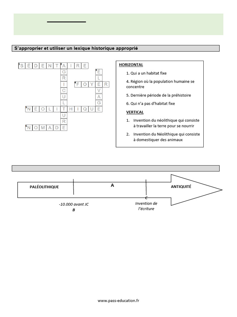 Évaluation sur la Révolution néolithique 6ème | PDF | Néolithique ...